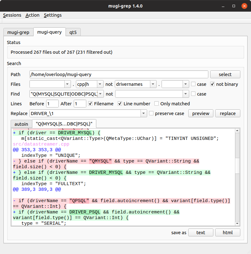 GitHub - mugiseyebrows/mugi-grep: Gui grep (and sed) with sessions and history